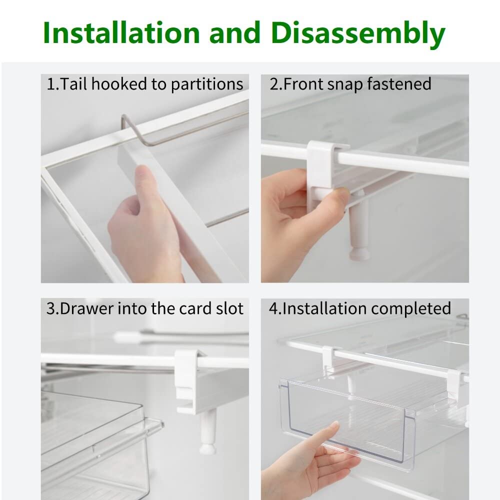 vacane Refrigerator Organizer Drawer, Clear Plastic Fridge Drawer With Handle Pull Out Fridge Bins Organizer Under Shelf Drawer for Cheese, Deli Meat, Drinks, Fruit, Vegetable, Heavy Duty-L