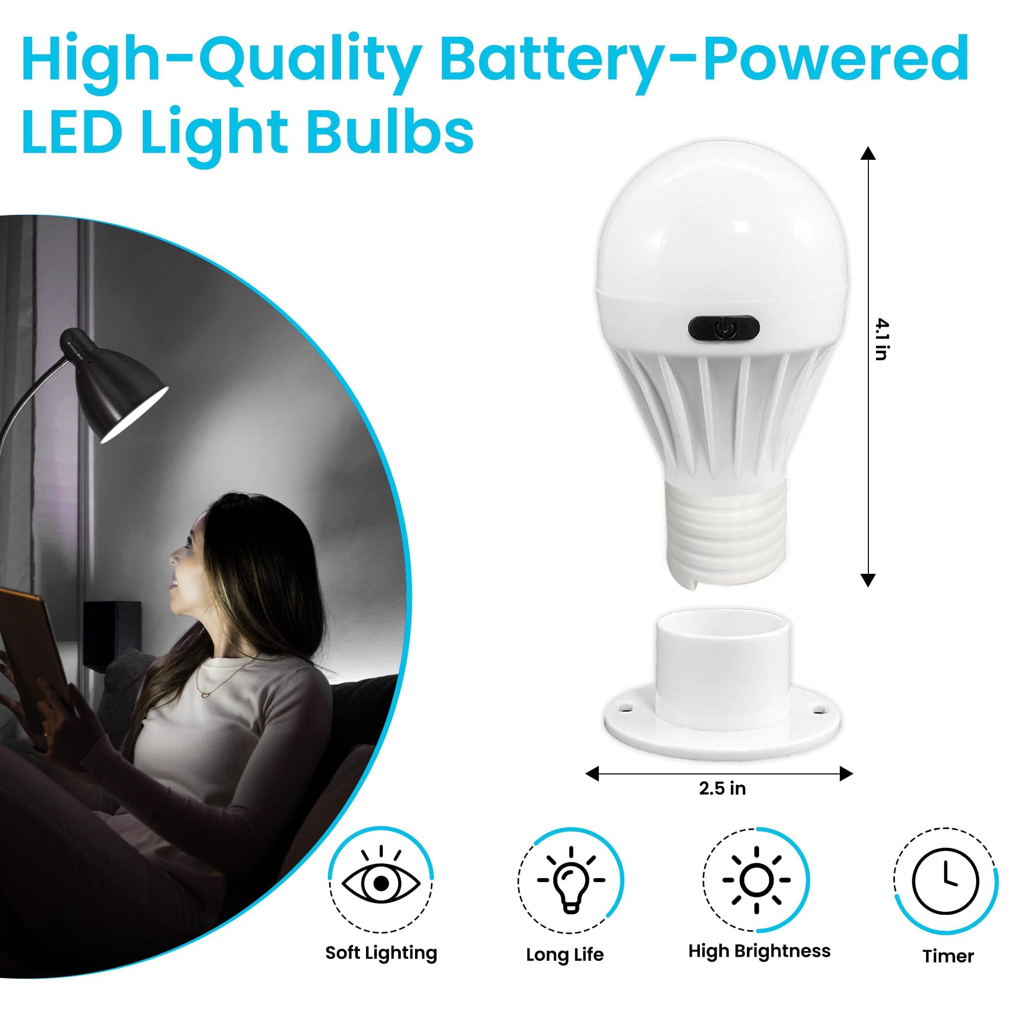 AlltroLite 4 Pack Bulb Portable Wireless COB LED Light Bulb, Battery Operated LED Night Lights, COB LED Cordless Light Switch, Under Cabinet, Shelf, Closet, Nightlight & Kitchen RV & Boat