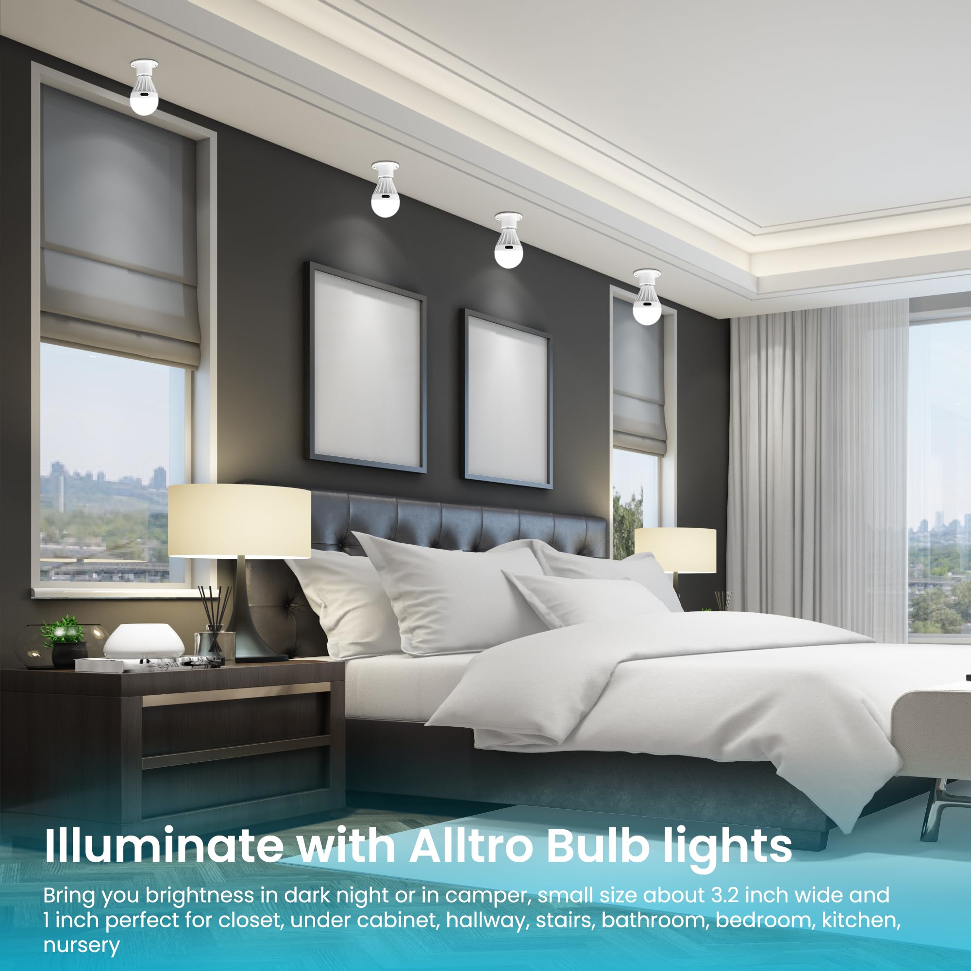 AlltroLite 4 Pack Bulb Portable Wireless COB LED Light Bulb, Battery Operated LED Night Lights, COB LED Cordless Light Switch, Under Cabinet, Shelf, Closet, Nightlight & Kitchen RV & Boat
