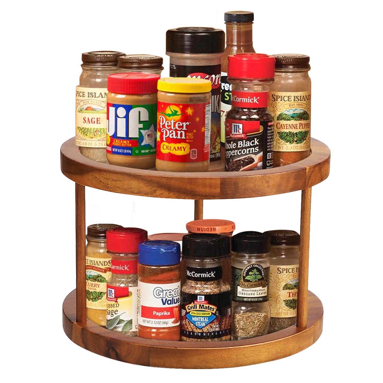 AIDEA 10" Acacia Wood Lazy Susan Organizer, 2-Tier Lazy Susan Turntable for Cabinet Kitchen Pantry