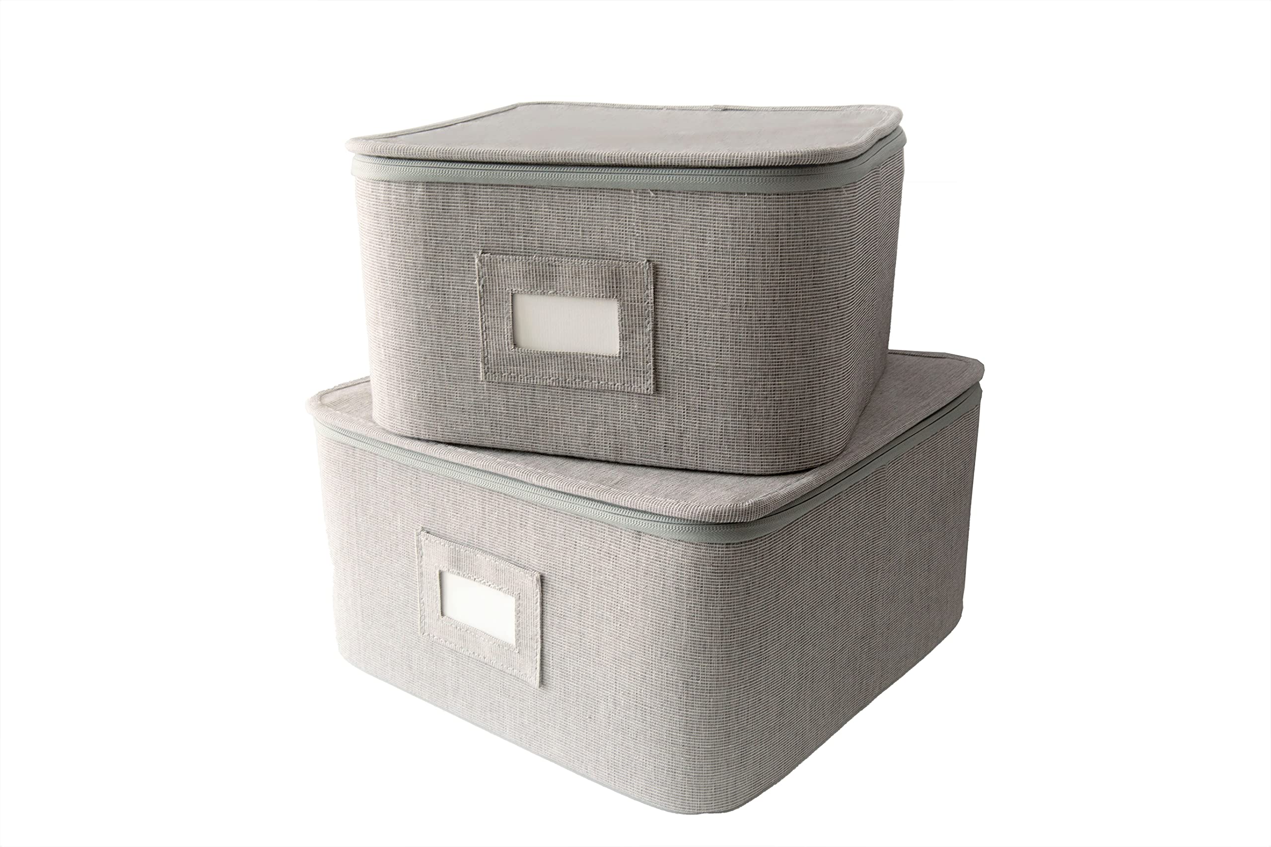 In This Space Grey Twill Hard Shell(tm) Two Square China Plates Storage Container With Secure Lid for dinner round or square plates (11.5” and 9.5”)
