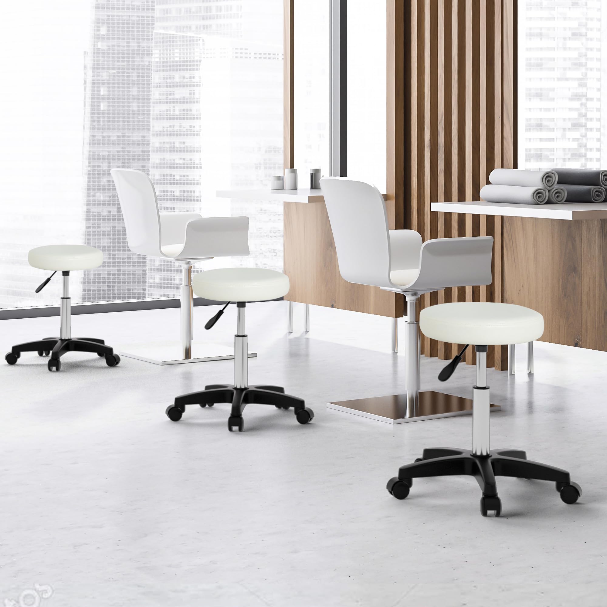 Adjustable Hydraulic Rolling Swivel Salon Stool Chair Tattoo Massage Facial Spa Stool Chair Black (White)
