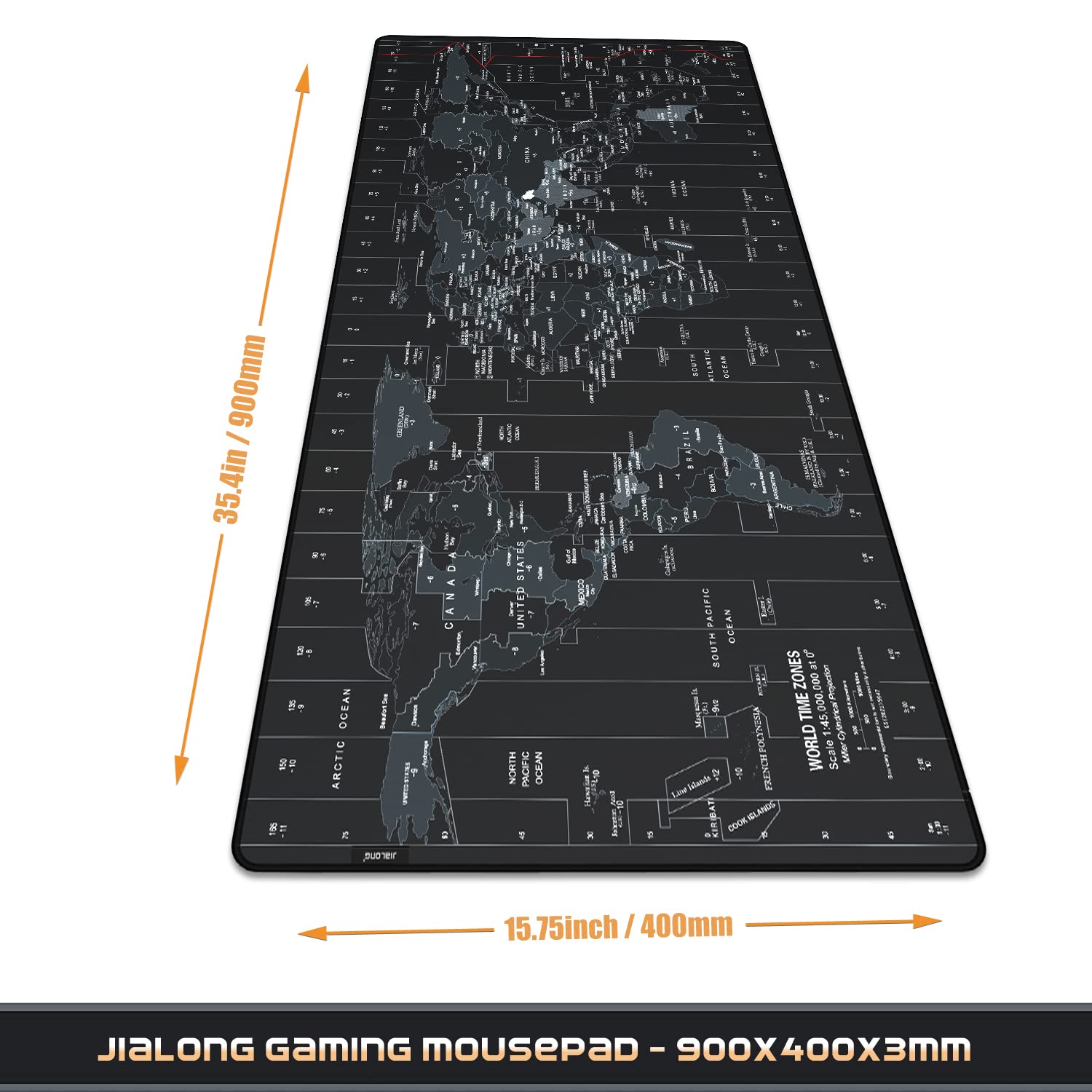 JIALONG New Upgraded Version Large Mouse Pad Desk Mat Comfortable Mousepad with Personalized Design Extended Size 35.4 X 15.7X 0.12 inches for Laptop, Computer and PC - Black World Map