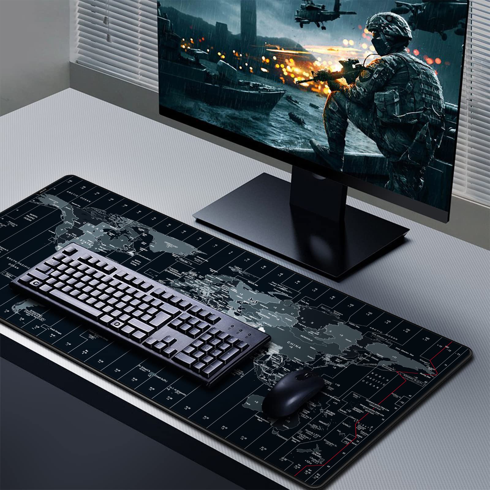 JIALONG New Upgraded Version Large Mouse Pad Desk Mat Comfortable Mousepad with Personalized Design Extended Size 35.4 X 15.7X 0.12 inches for Laptop, Computer and PC - Black World Map