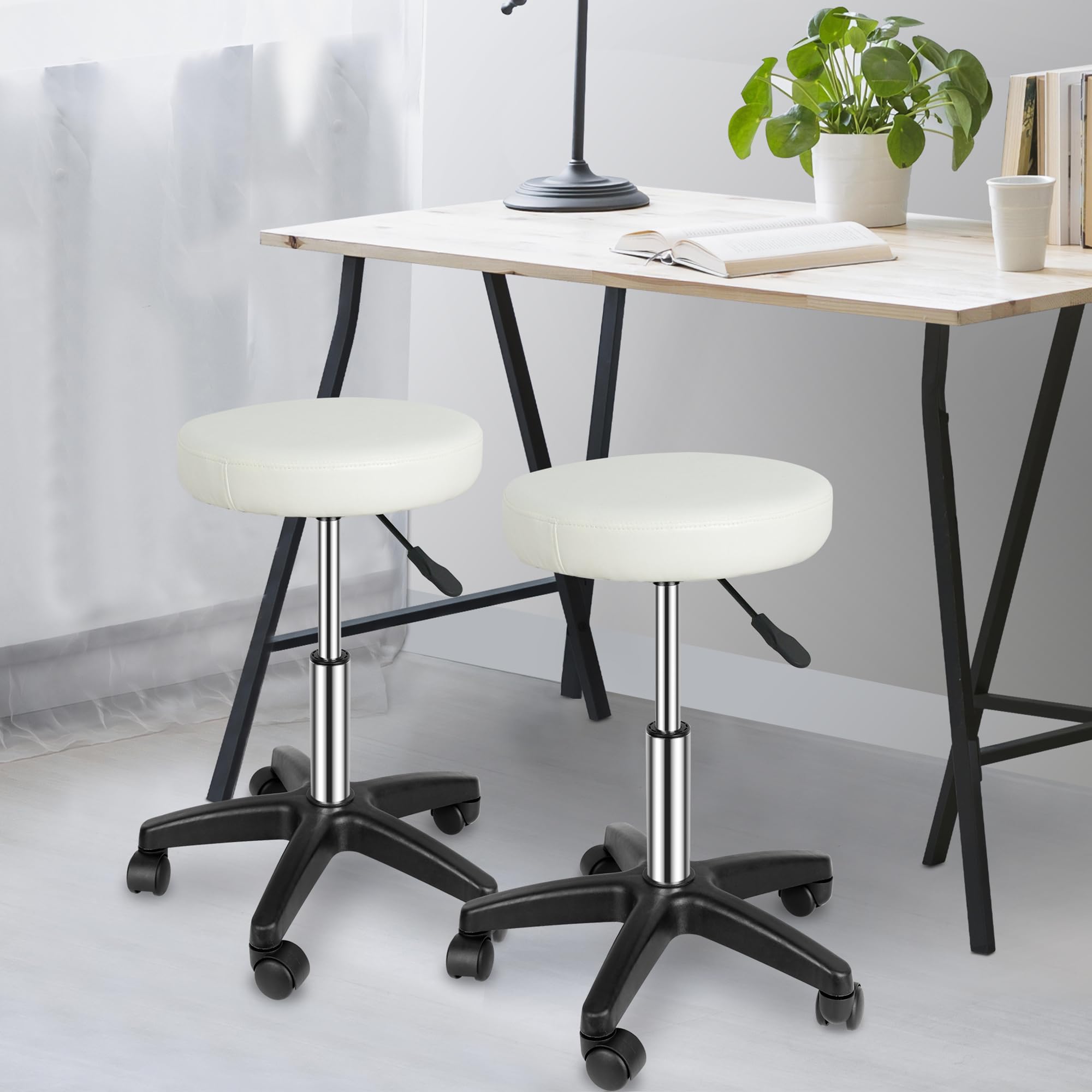 Adjustable Hydraulic Rolling Swivel Salon Stool Chair Tattoo Massage Facial Spa Stool Chair Black (White)