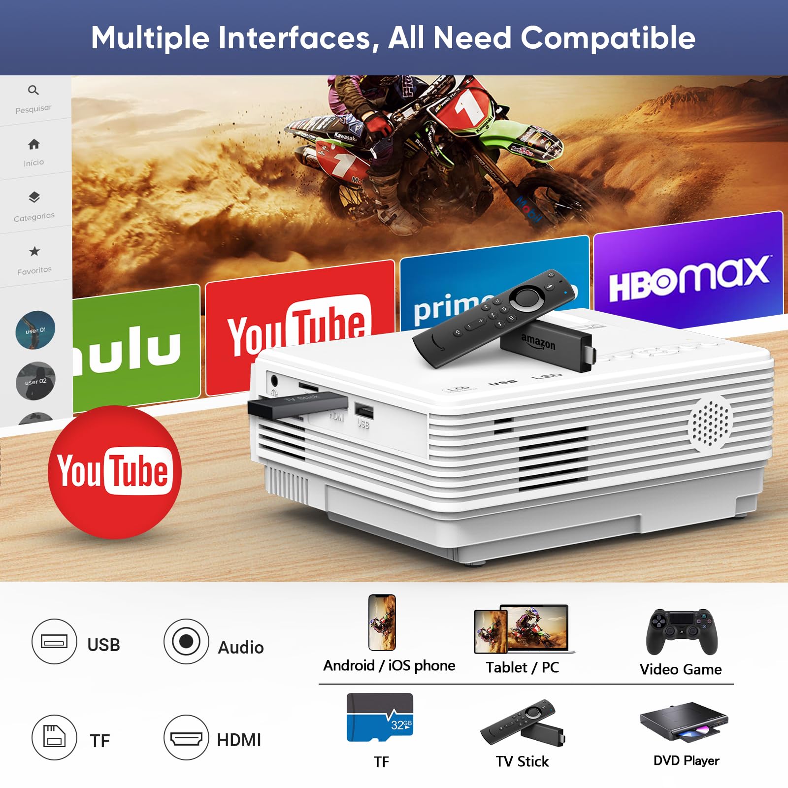 Projector with WiFi, 2023 Upgrade 8500L [100" Projector Screen Included] Projector for Outdoor Movies, Supports 1080P Synchronize Smartphone Screen by WiFi/USB Cable for Home Entertainment