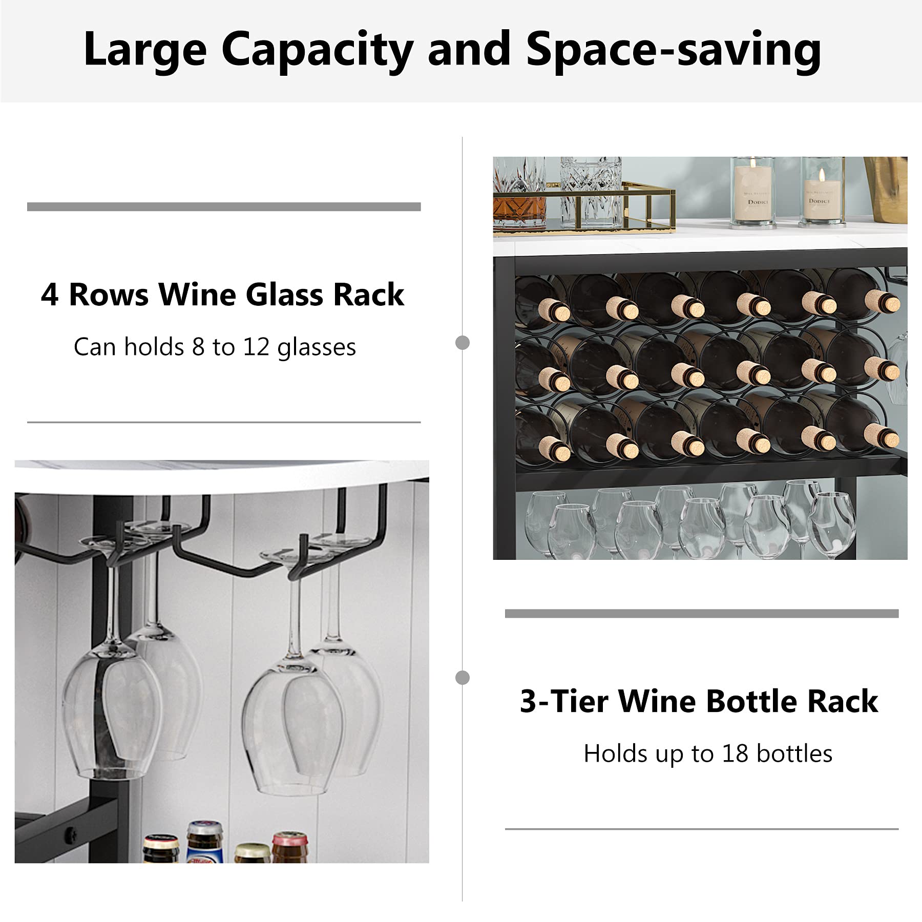 Tribesigns Wine Rack Table, 47 Inch Modern Wine Bar Cabinet with Storage, Freestanding Floor Bar Cabinet for Liquor and Glasses for Home Kitchen Dining Room, White