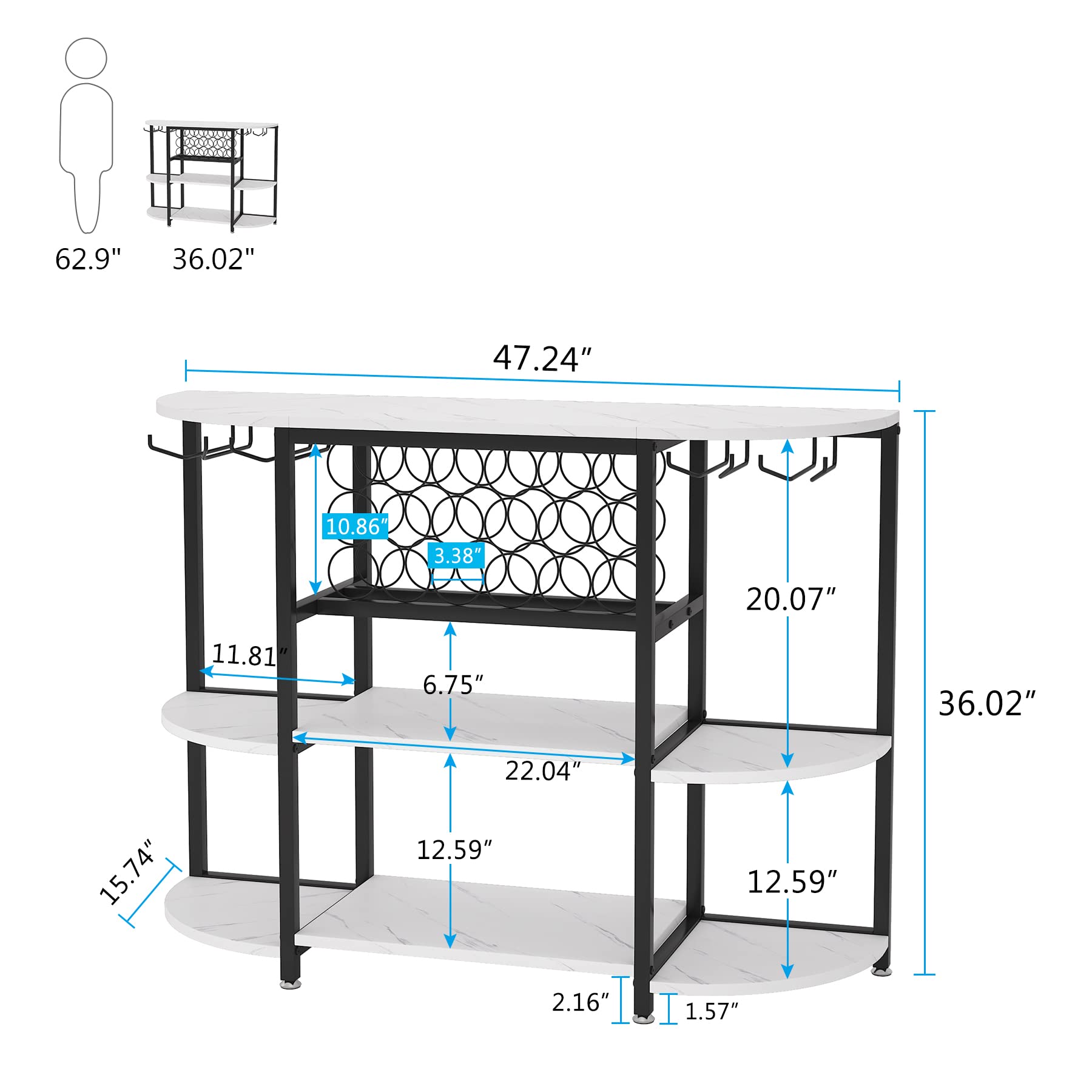 Tribesigns Wine Rack Table, 47 Inch Modern Wine Bar Cabinet with Storage, Freestanding Floor Bar Cabinet for Liquor and Glasses for Home Kitchen Dining Room, White