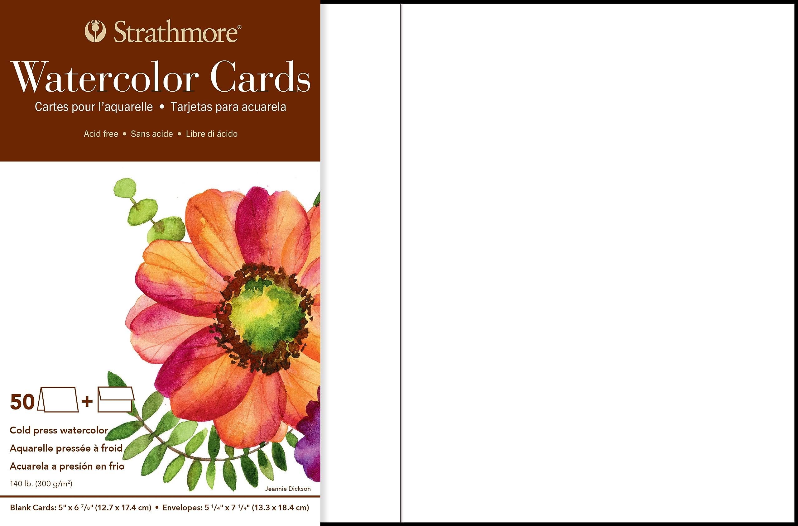 Strathmore 105-210-1 Watercolor Cards, Cold Press, 5" x 6.875", 50 Envelopes, Cards & Envelopes , White