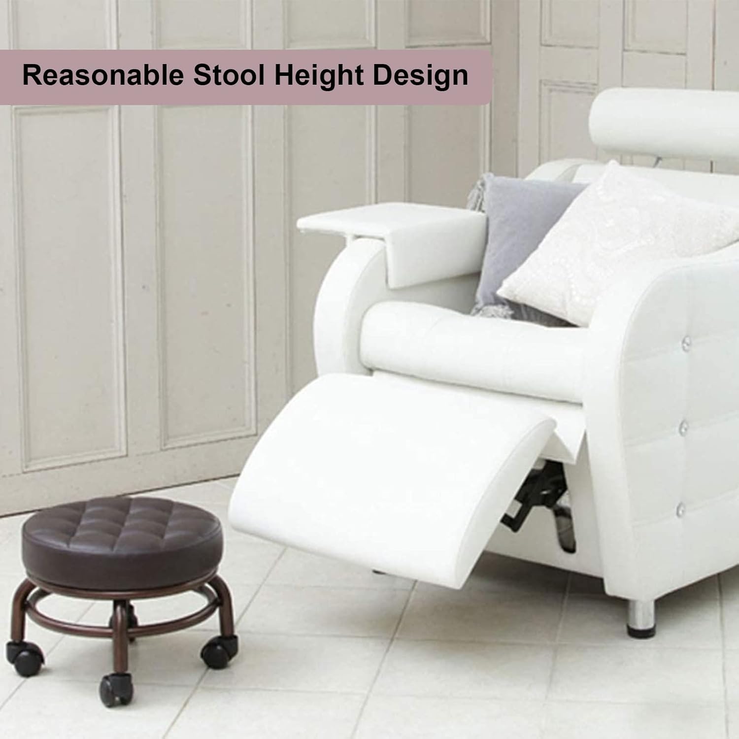 Elitzia Pedicure Foot Stool Beauty Salon SPA Foot Bath Footstool Two Colors Optional Thick Support Seat Quality Wheels ET28499 Brown Colour