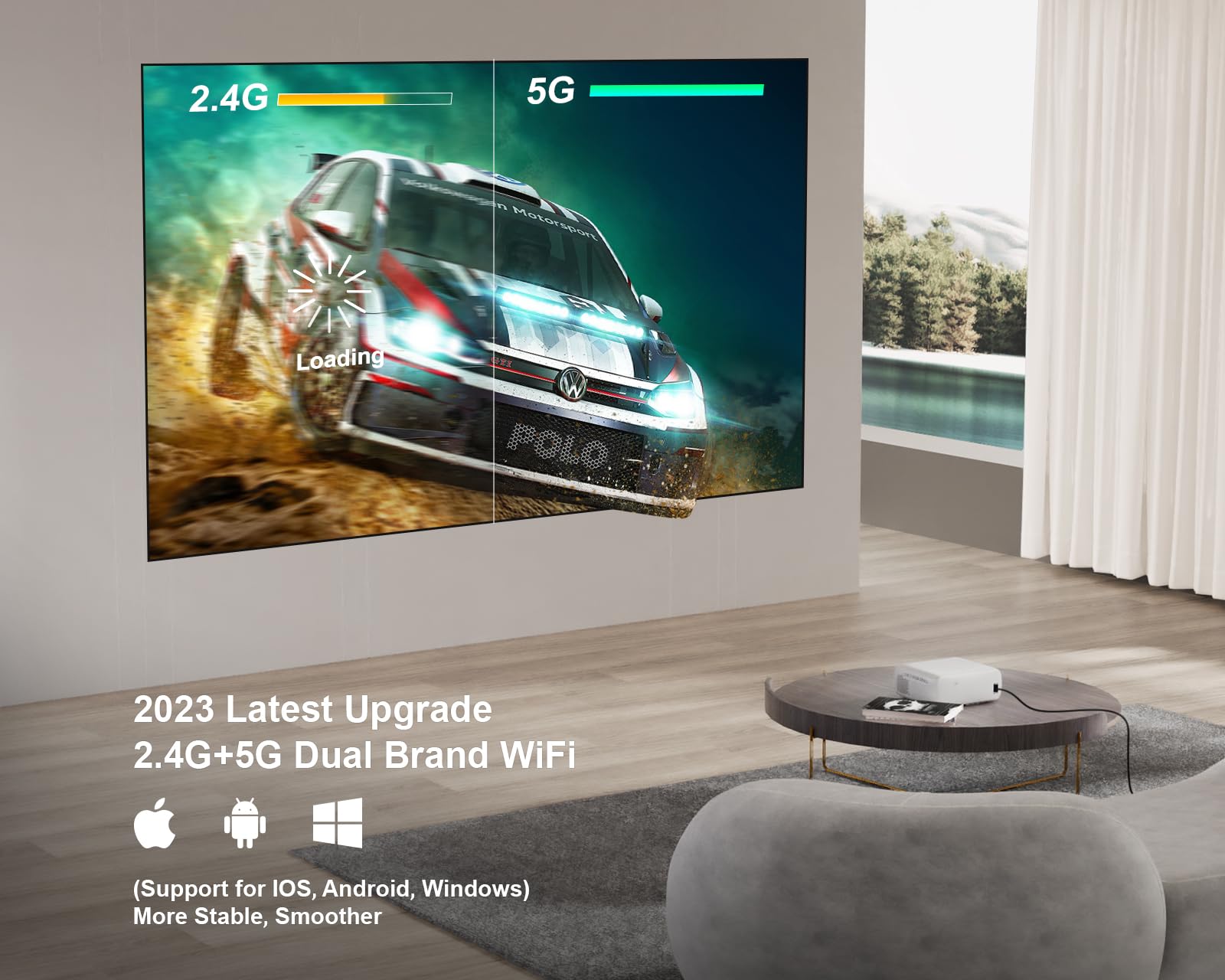 5G WiFi Outdoor Bluetooth Projector 4K Supported: 15000L 460 ANSI Native 1080P Projector, 4D/4P Keystone 400'' & 50% Zoom Sovboi Mini Movie Projector, Soi-Smart System Portable Projector for Phone/PC