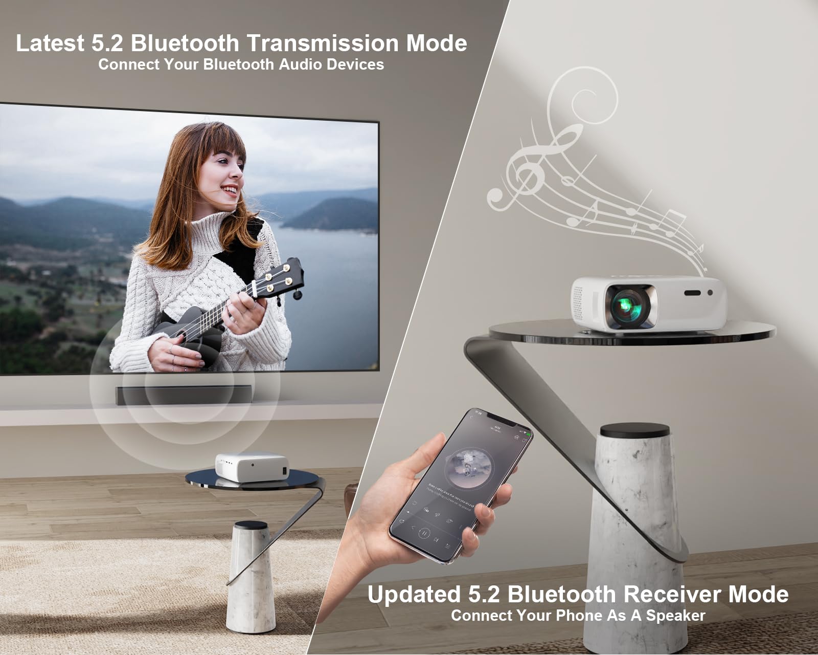 5G WiFi Outdoor Bluetooth Projector 4K Supported: 15000L 460 ANSI Native 1080P Projector, 4D/4P Keystone 400'' & 50% Zoom Sovboi Mini Movie Projector, Soi-Smart System Portable Projector for Phone/PC