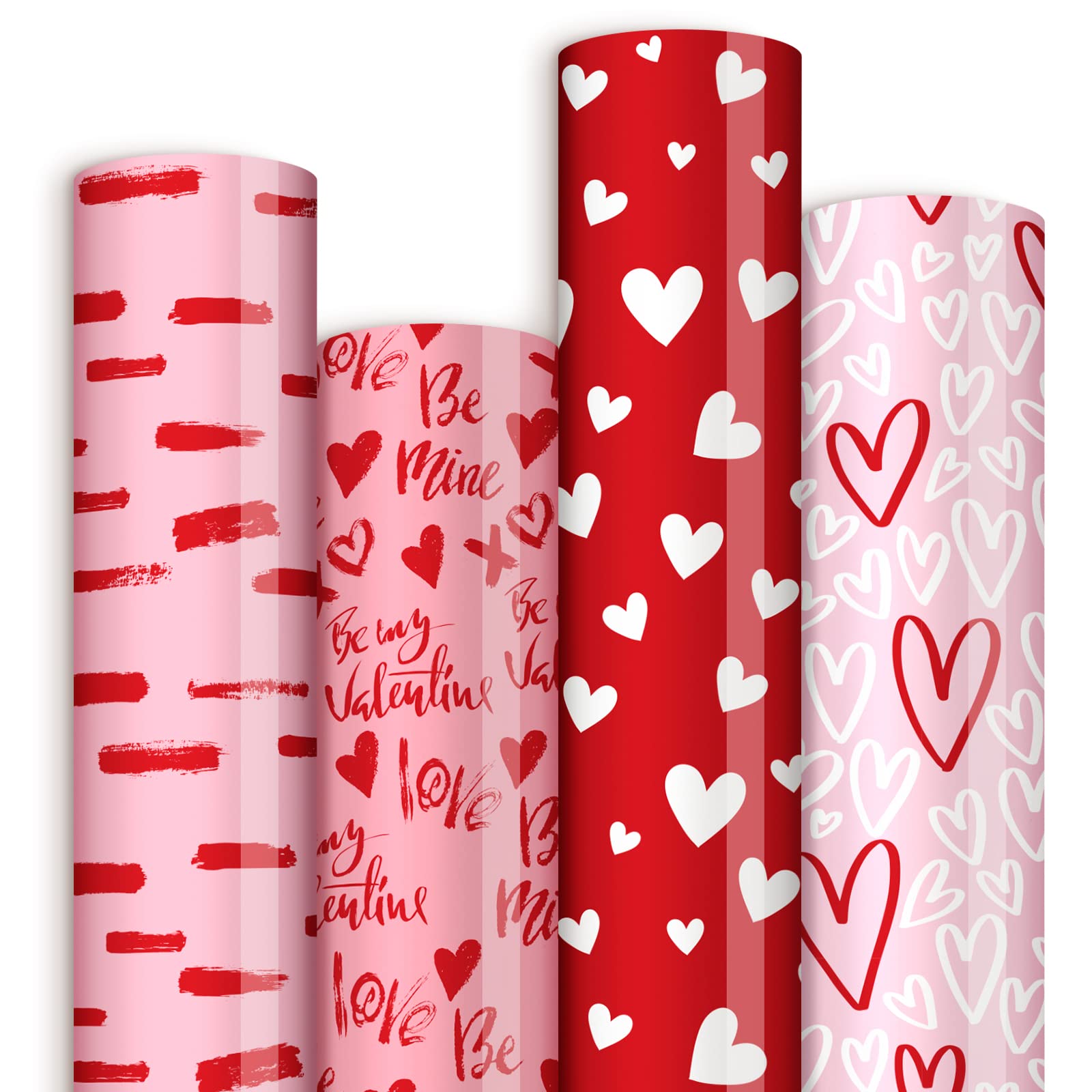 Whaline 12 Sheet Valentine's Day Wrapping Paper Pink Red White Heart pattern Wrapping Paper Love Be Mine Printed Art Paper for Wedding Anniversary Baby Shower Birthday Gift Packing, 19.7 x 27.6 Inch