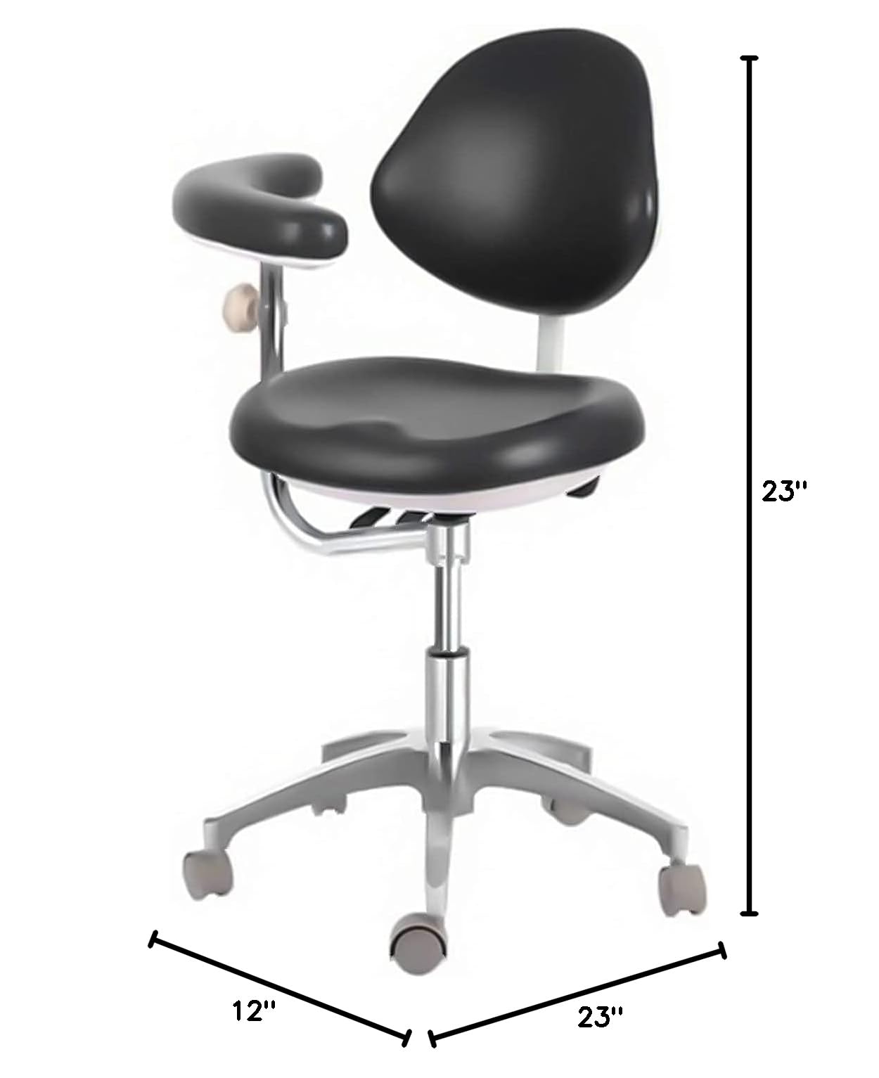 Adjustable Doctor's Stool Assistant Chair+360 Degree Rotation Armrest PU Black QY600