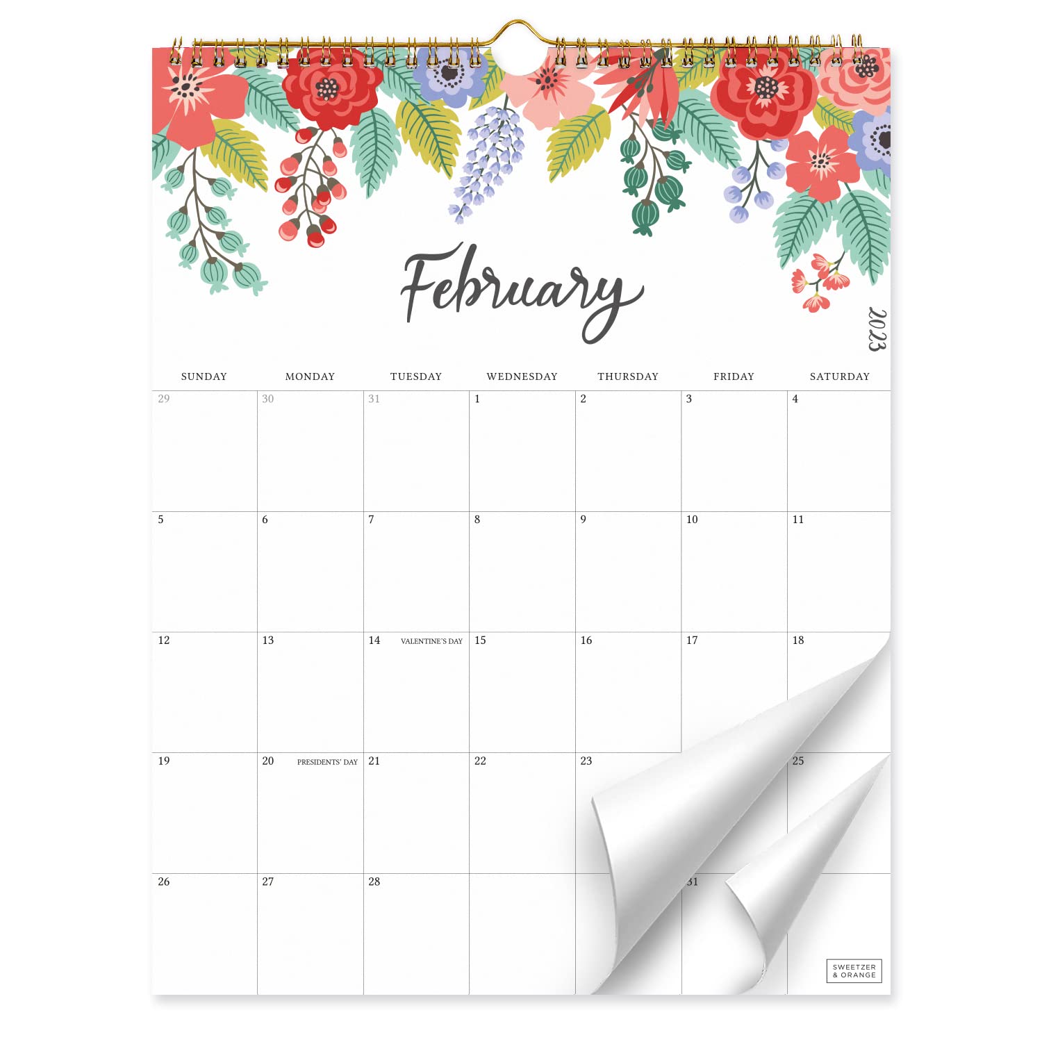 S&O Vertical Floral Wall Calendar from Jan 2023-Jun 2024 - Tear-Off Monthly Calendar - 18 Month Academic Wall Calendar 2023-2024 - Hanging Calendar to Track Anniversaries & Appointments - 10.5x13.5”in
