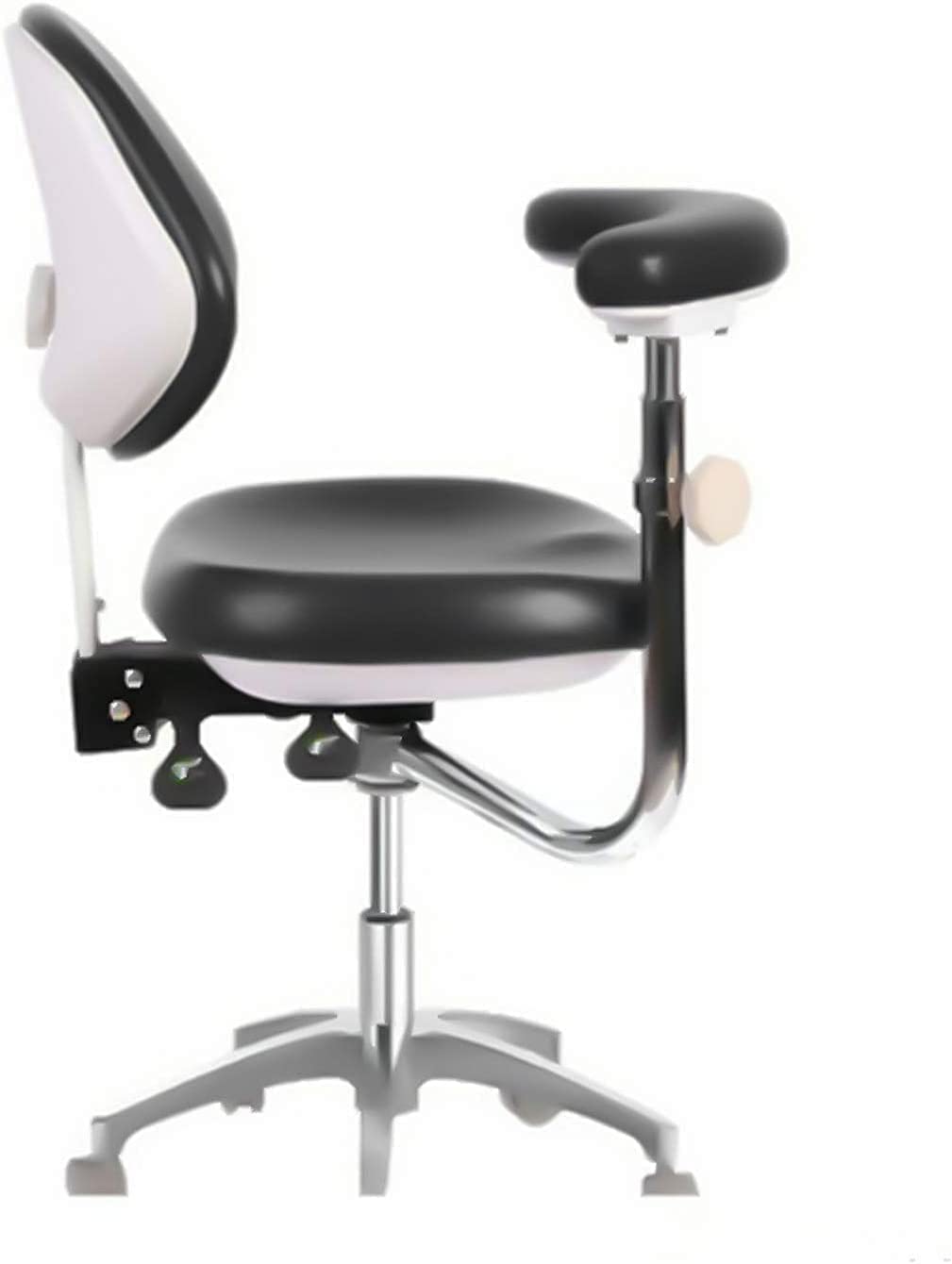 Adjustable Doctor's Stool Assistant Chair+360 Degree Rotation Armrest PU Black QY600