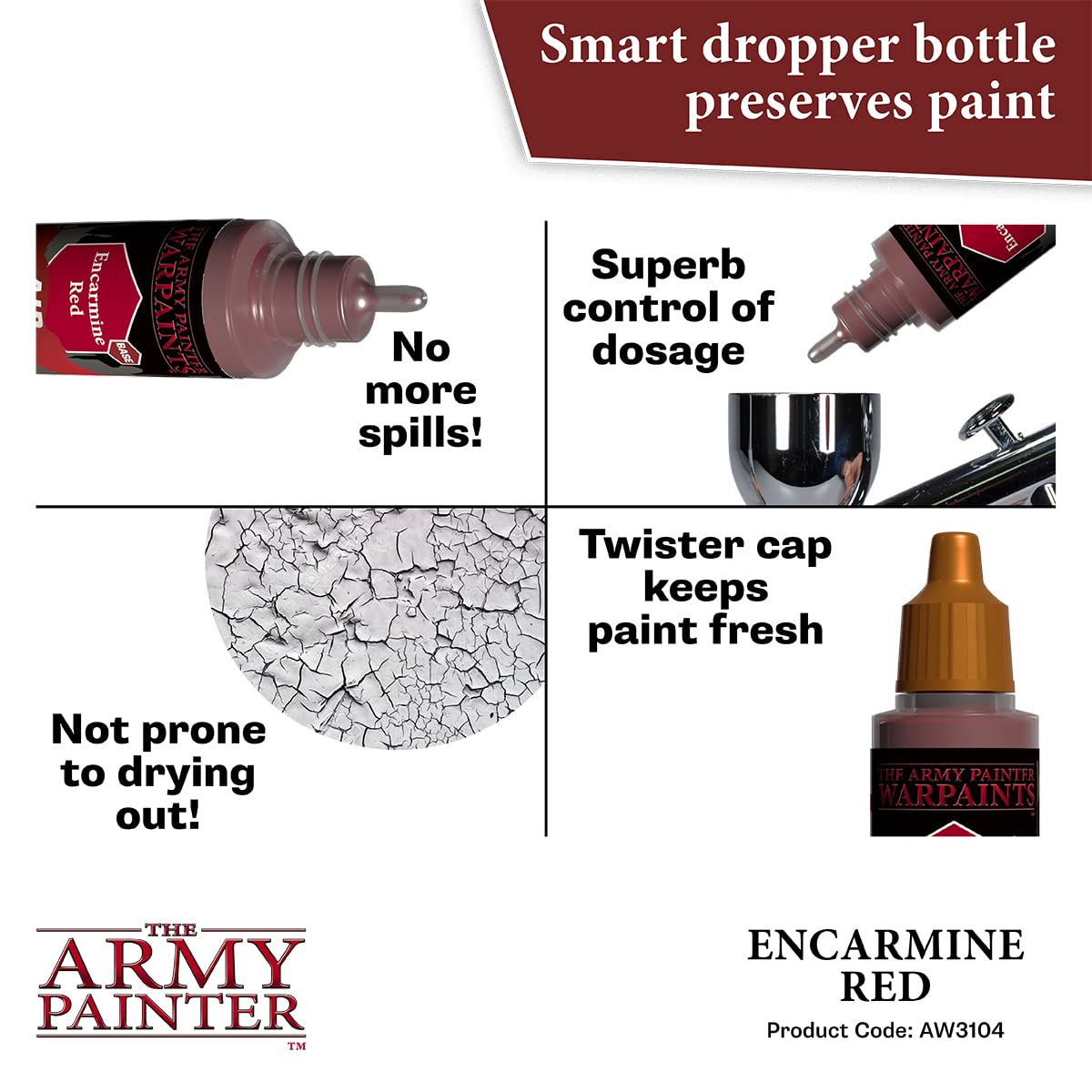 The Army Painter Warpaints Air - Non-Toxic Water Based Airbrush Paint β Acrylic Paint and Primer for Tabletop Roleplaying, Boardgames, and Wargames Miniature Model Painting (Encarmine Red)