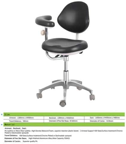 Adjustable Doctor's Stool Assistant Chair+360 Degree Rotation Armrest PU Black QY600