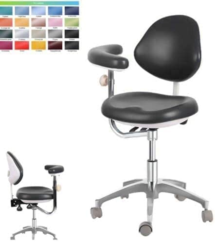 Adjustable Doctor's Stool Assistant Chair+360 Degree Rotation Armrest PU Black QY600