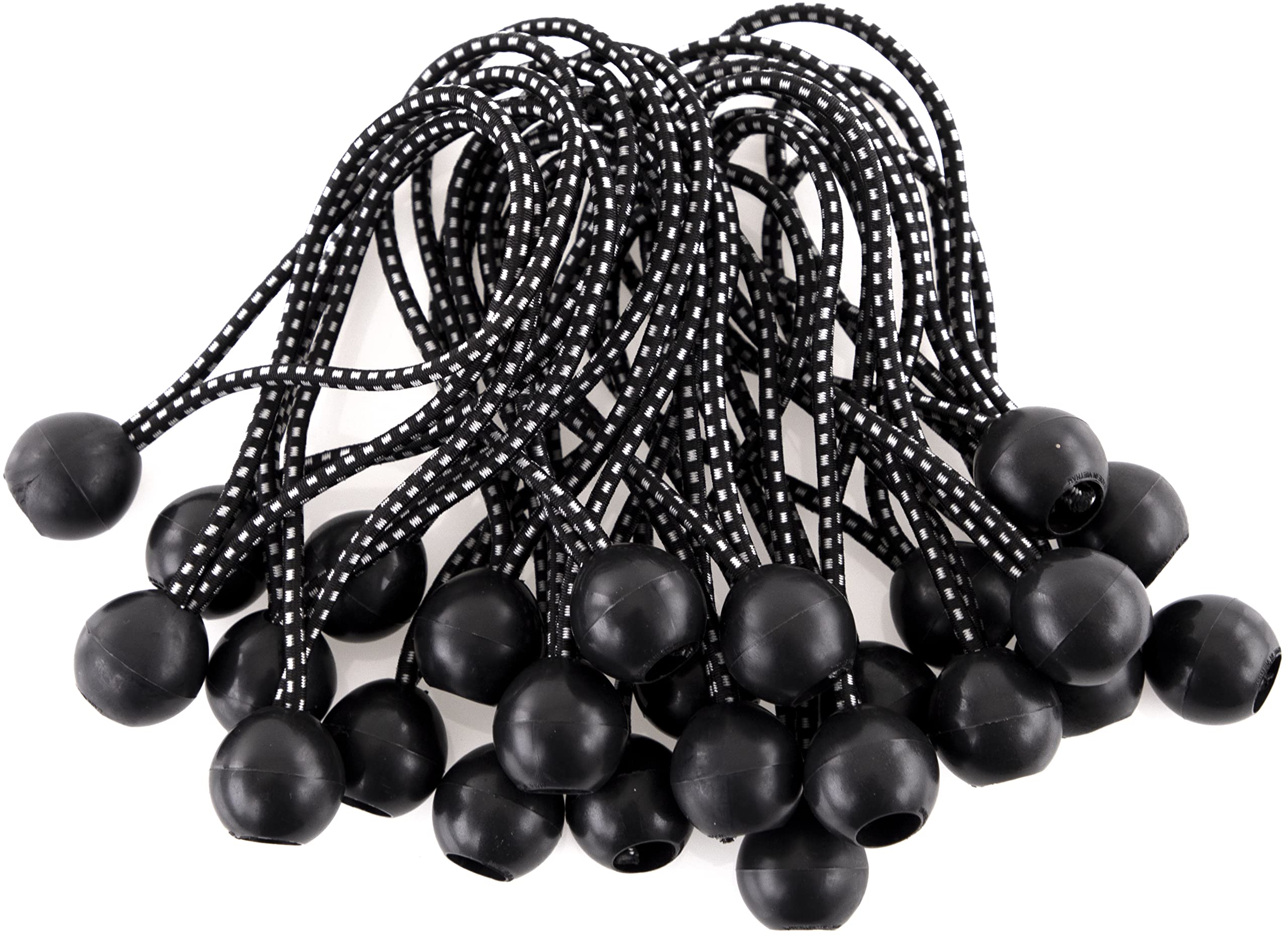 Kotap BB-6B Ball Bungee Cord, Heavy-Duty & Versatile, Indoor & Outdoor, Tarp Tie-Down, Organize & Secure, 6-Inch, Black, 25 Pack