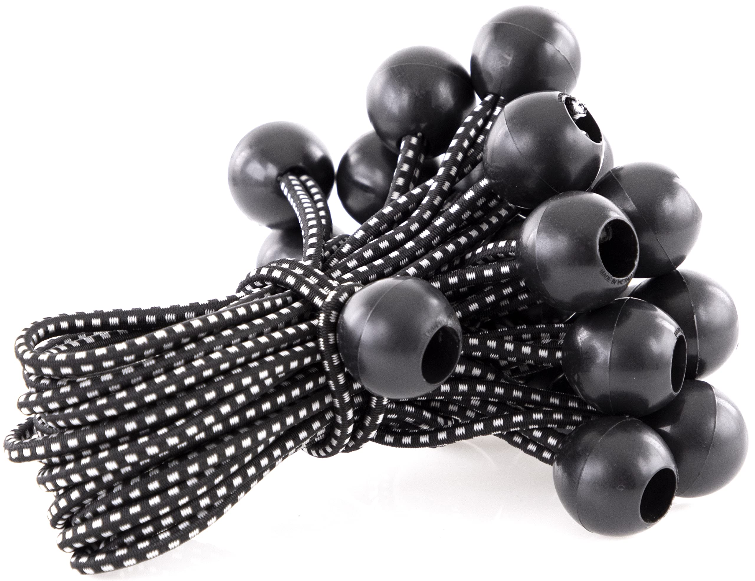Kotap BB-6B Ball Bungee Cord, Heavy-Duty & Versatile, Indoor & Outdoor, Tarp Tie-Down, Organize & Secure, 6-Inch, Black, 25 Pack