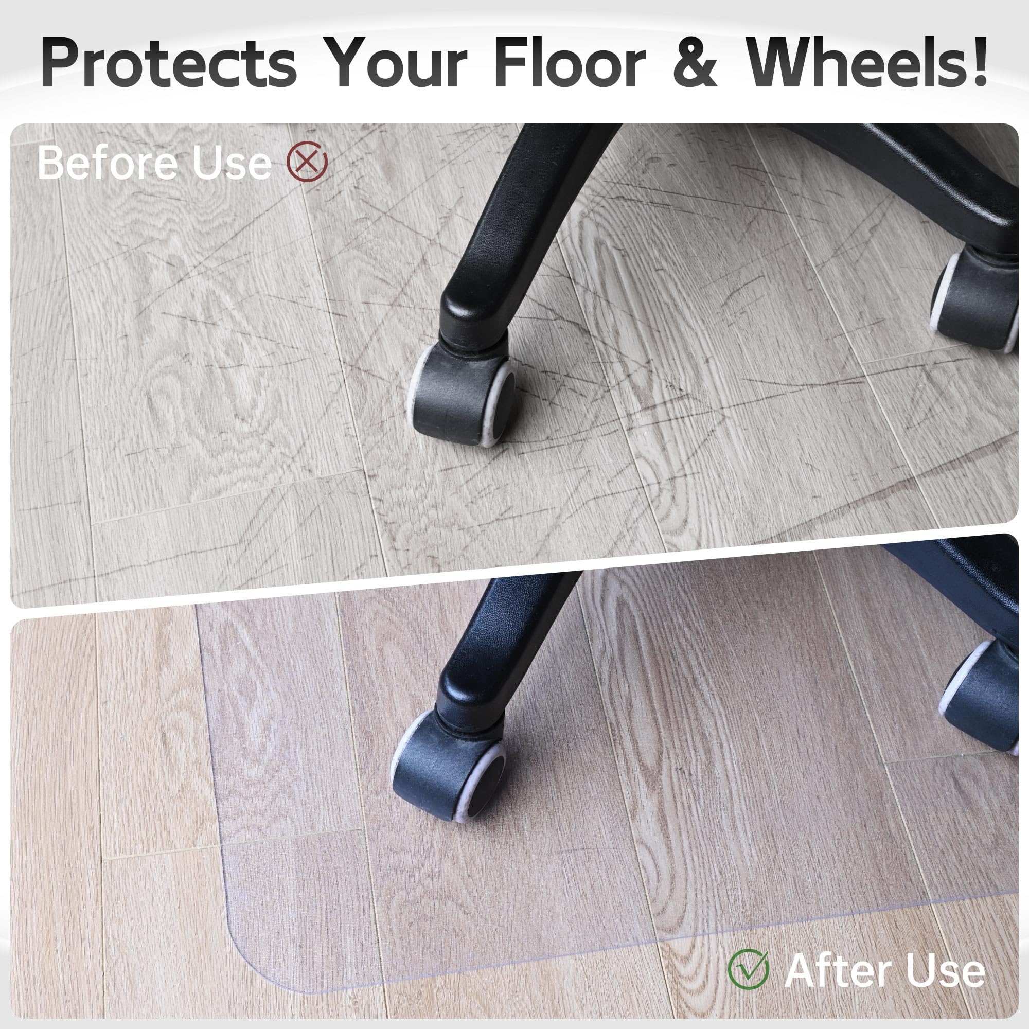 HOMEK Crystal Clear Chair Mat for Hardwood Floor, 48”x 36” Office Chair Mat for Hard Floor, 1/8” Thick Floor Protector Mat
