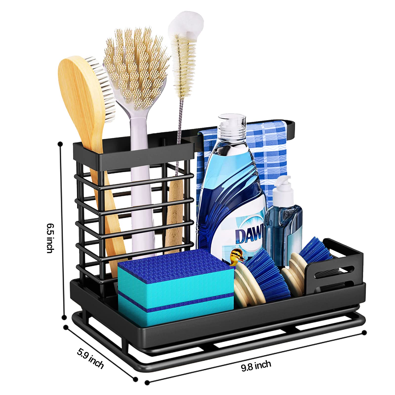 Meritpick Sink Caddy Kitchen Sink Organizer, Sponge Holder for Kitchen Sink, Kitchen Sink Sponge Holder with Removable Drain Pan for Sponge, Brush, Bottles,Dish Soap (A)