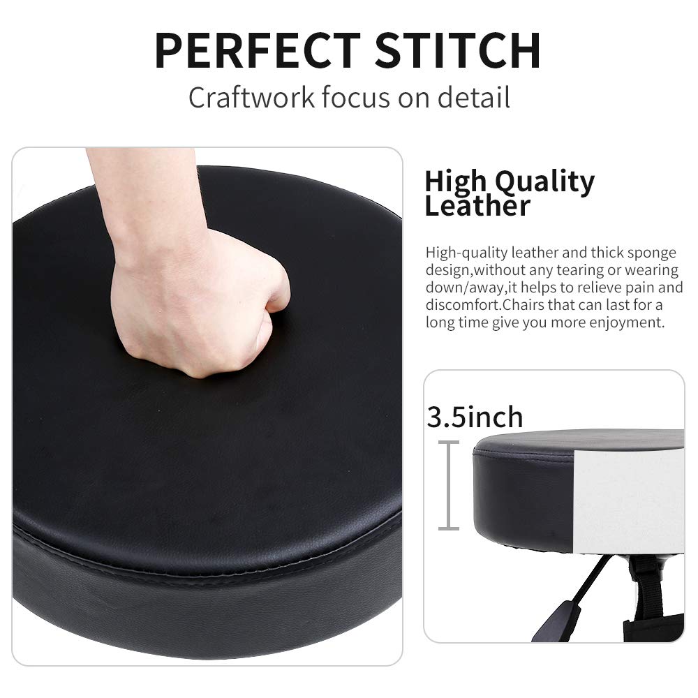 Rolling Stool Adjustable Height Hydraulic Swivel Stool with Wheels & Storage Bag, PU Leather Tattoo Facial Massage Spa Salon Stool Medical Stool, Black