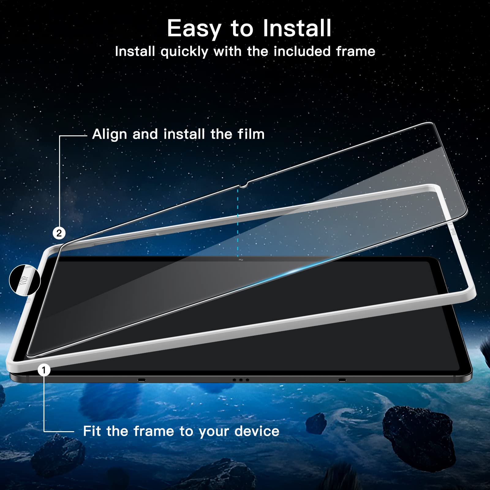 JETech Screen Protector for Samsung Galaxy Tab S8 Plus 2022 / Tab S7 FE 2021 / Tab S7 Plus 2020 12.4-Inch with Easy Installation Frame, Tempered Glass Film, HD Clear, 2-Pack