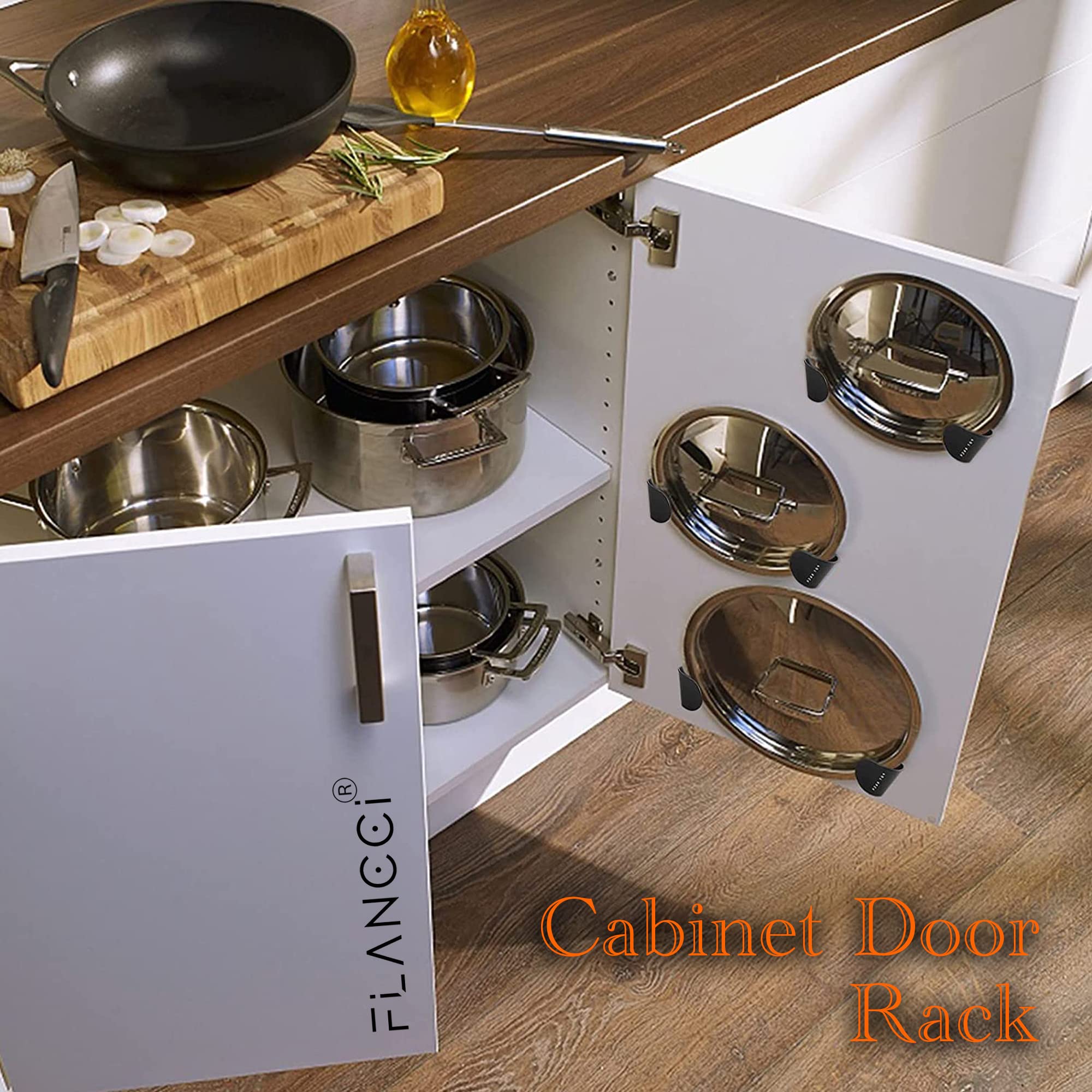 FLANCCI Adjustable Pot Lid Organizer Cabinet Door Kitchen Organization, (6 Pairs) Pot Lid Holder Kitchen Hacks, Pot Lid Organizers Inside Cabinet Door, Wall Mount Pot Lid Hanger, Black set 6 Pairs