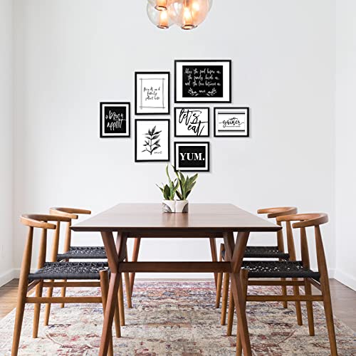 ArtbyHannah Black and White Dining Room Wall Art Decor Set of 7 with Gallery Wall Frames and Decorative Art Prints for Kitchen Wall Decoration, Multi-Size 12x16, 9.5x12, 8x9.5