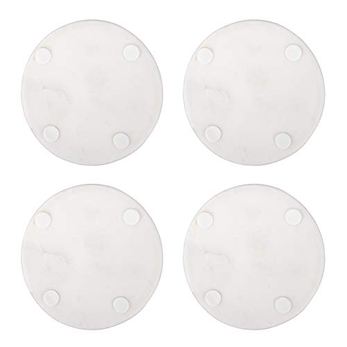 Bezrat Marble Coasters for Drinks - Set of 4 - Round - Modern Gold Edge Stone Coaster - Tabletop Protection - 4 Inch