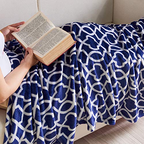 NC Flannel Fleece Blanket, Throw Soft Warm Fluffy Plush Blanket, Lightweight Microfiber Blankets for Bed Couch Chair Living Room(Throw, Navy Crown)
