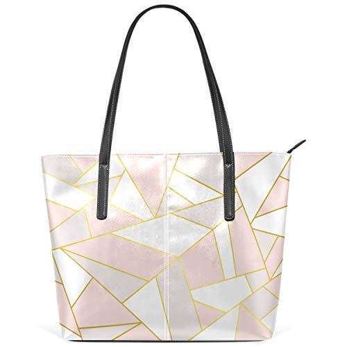 MNSRUU Tote Bag for Women Rose Gold Pink Geometry Marble Shoulder Bag Big Capacity PU Leather Handbag