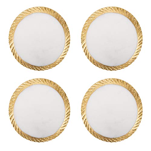 Bezrat Marble Coasters for Drinks - Set of 4 - Round - Modern Gold Edge Stone Coaster - Tabletop Protection - 4 Inch