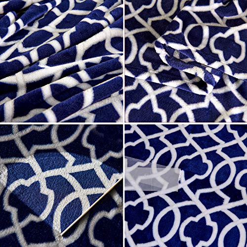 NC Flannel Fleece Blanket, Throw Soft Warm Fluffy Plush Blanket, Lightweight Microfiber Blankets for Bed Couch Chair Living Room(Throw, Navy Crown)