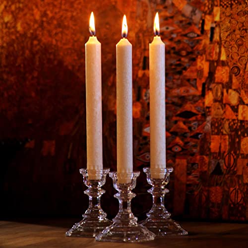 Tall 8-inch Marble Taper Dinner Natural Candles, Clean Burning, Smokeless (16 Count)