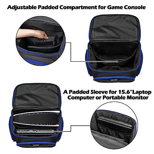 Trunab Gaming Console Backpack Compatible with PS5/PS4/PS4 Pro/PS4 Slim/Xbox One/Xbox One X/Xbox One S, Travel Carrying Bag with Multiple Pockets for 15.6β Laptop and Gaming Accessories
