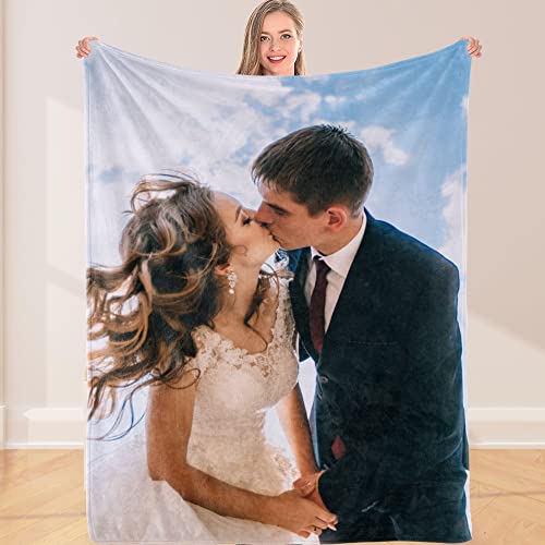 DIYKST Custom Photo Throw Blanket Customized Pictures Blanket Personalized Soft Fleece Blanket for Family Wedding Birthday Christmas Valentines Day Gifts for Women Him Her
