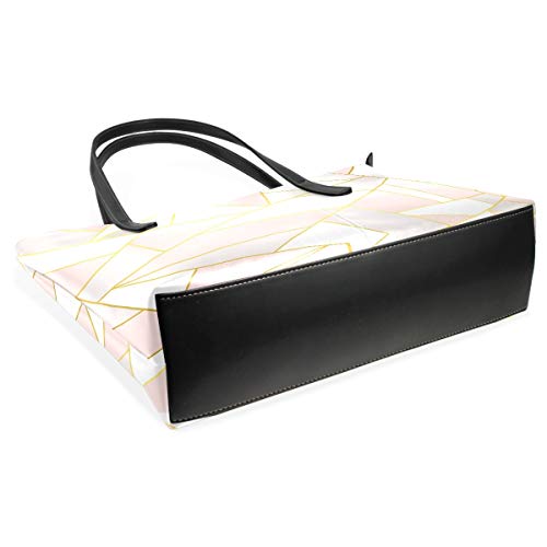 MNSRUU Tote Bag for Women Rose Gold Pink Geometry Marble Shoulder Bag Big Capacity PU Leather Handbag