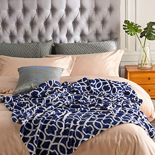 NC Flannel Fleece Blanket, Throw Soft Warm Fluffy Plush Blanket, Lightweight Microfiber Blankets for Bed Couch Chair Living Room(Throw, Navy Crown)