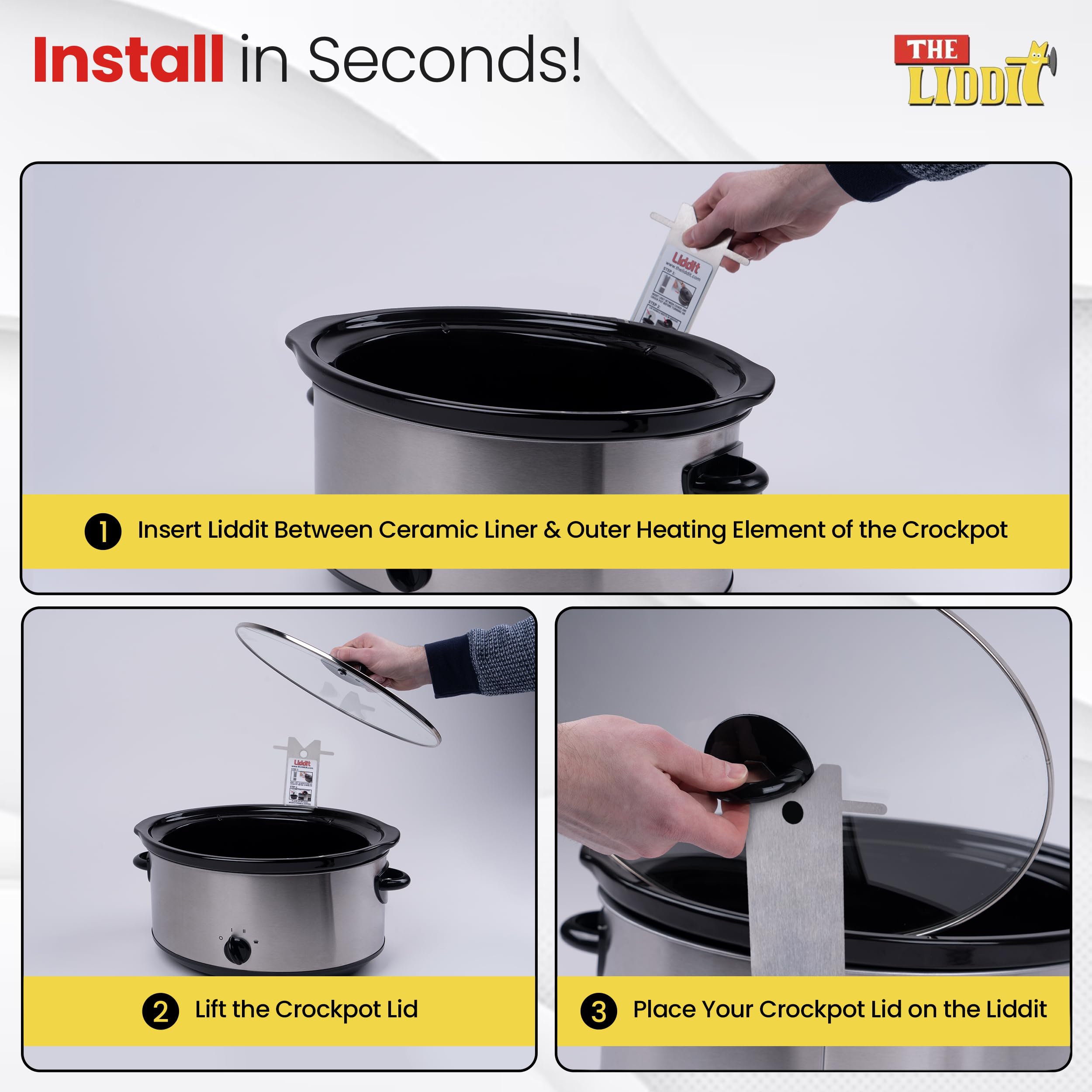 Liddit Crockpot Lid Holder Attachment, Slow Cooker Lid Holder Made Of Durable Material, Easy To Use Design, Multitasking Kitchen Tool, Space-Saving Design, Lid Holder While Cooking (Silver)