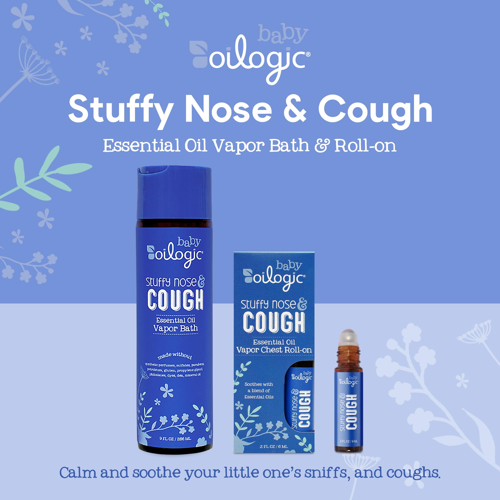 Oilogic Baby Bath Essentials - Stuffy Nose & Cough Bundle - Vapor Bath Relief and Roll-On Essential Oil Blend for Babies & Toddlers