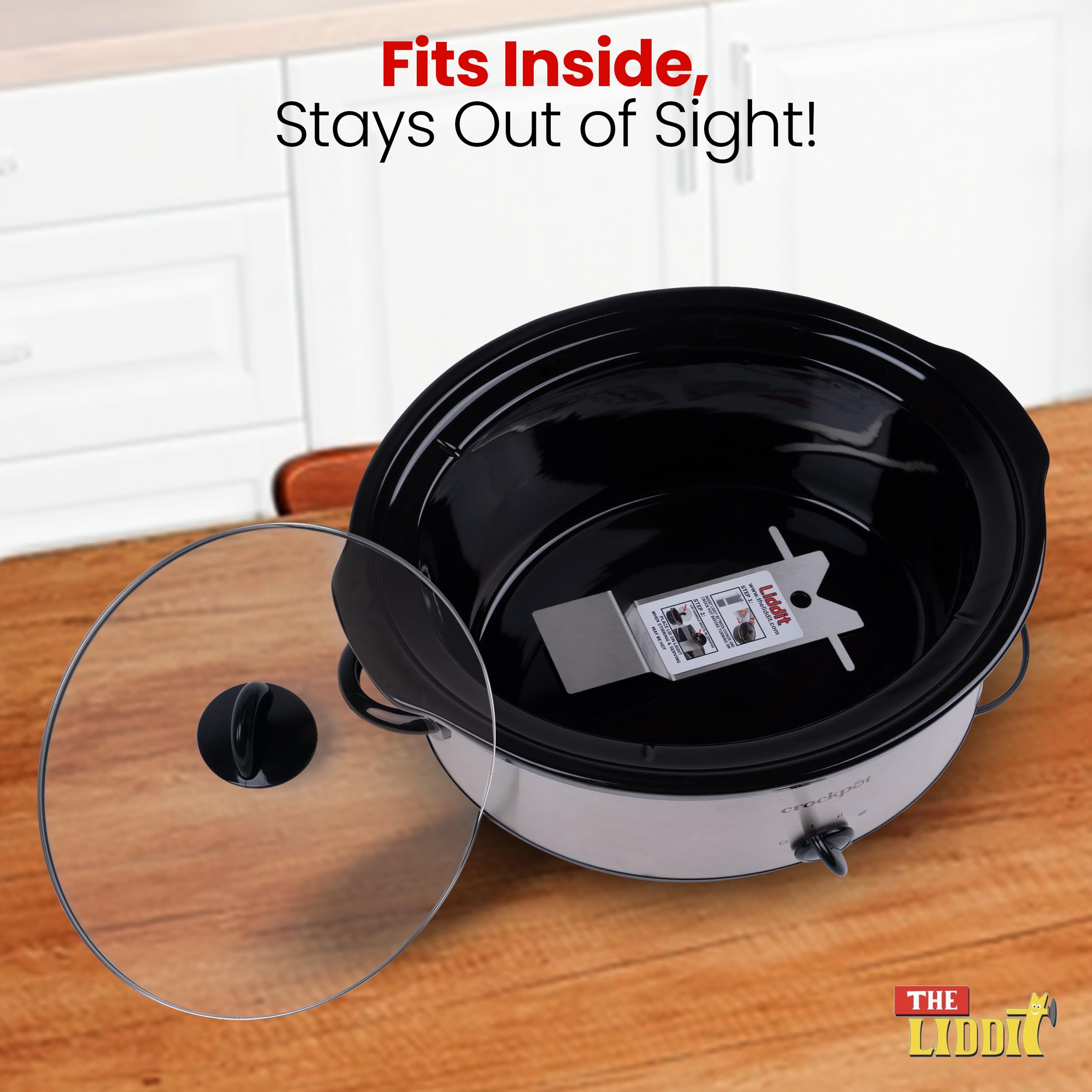 Liddit Crockpot Lid Holder Attachment, Slow Cooker Lid Holder Made Of Durable Material, Easy To Use Design, Multitasking Kitchen Tool, Space-Saving Design, Lid Holder While Cooking (Silver)