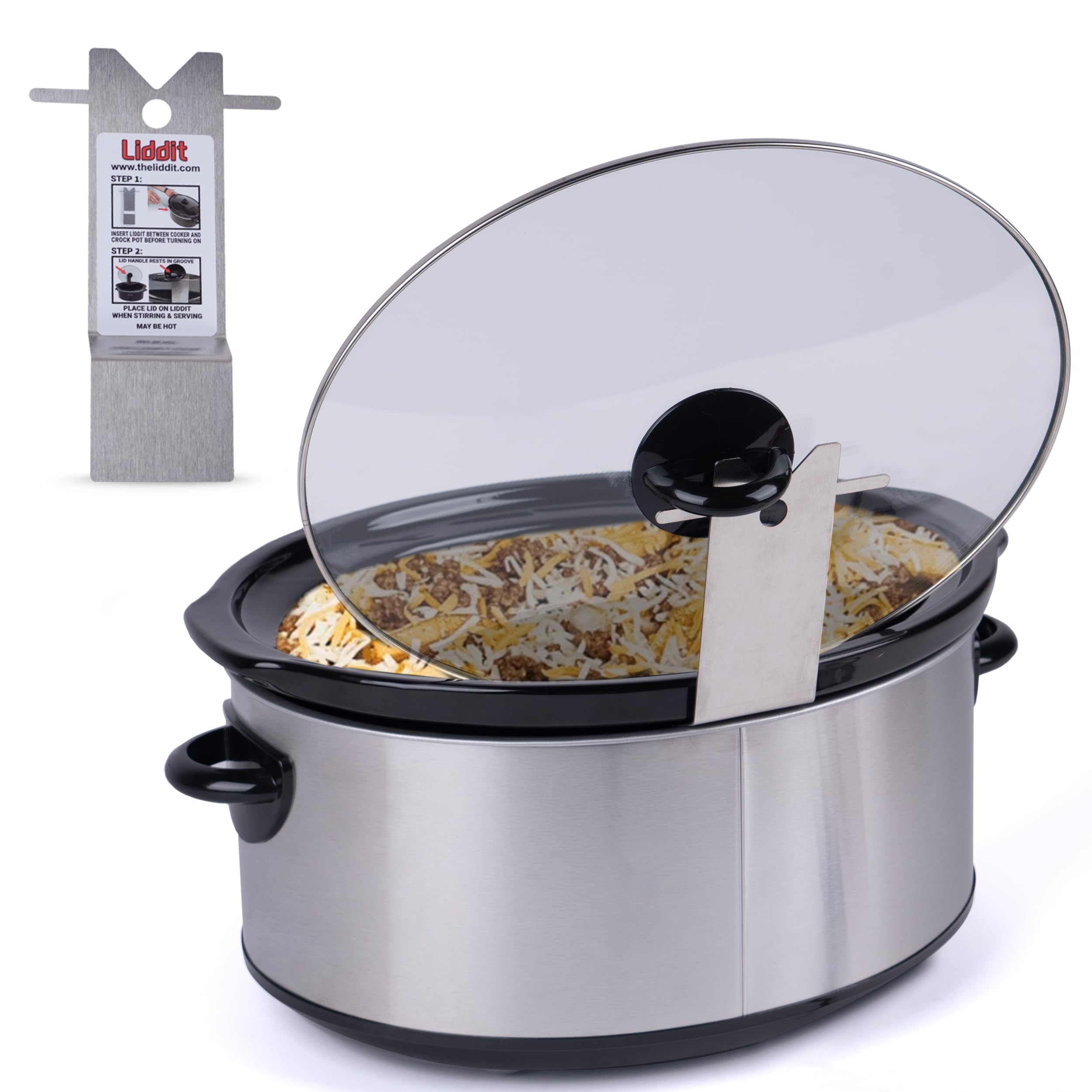 Liddit Crockpot Lid Holder Attachment, Slow Cooker Lid Holder Made Of Durable Material, Easy To Use Design, Multitasking Kitchen Tool, Space-Saving Design, Lid Holder While Cooking (Silver)