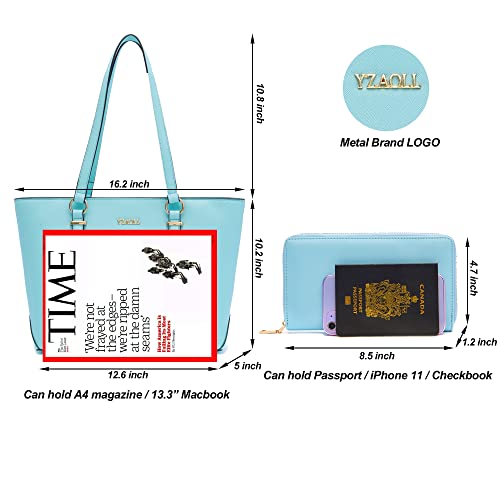 Handbags for Women Large Tote Shoulder Bags Top Handle Satchel Purses Wallet set 2pcs IceBlue