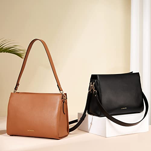 BOSTANTEN Women’s Shoulder Handbags Leather Designer Purses Crossbody Bags with Triple Compartment