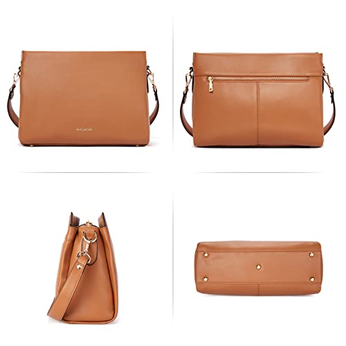 BOSTANTEN Women’s Shoulder Handbags Leather Designer Purses Crossbody Bags with Triple Compartment
