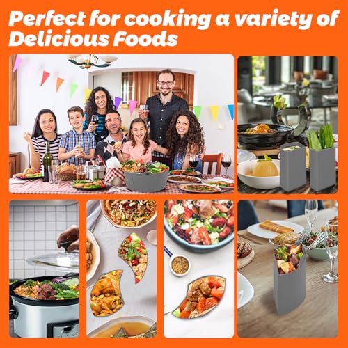YSF Silicone Slow Cooker Liners, Reusable 4 Divider Inserts, Fits Crock-pot Oval 8 QT 4-in-1 Slow Cooking, Leakproof, Dishwasher Safe, Food-Grade BPA Free, 8 Quart Cook Four Dishes at Once (Gray)