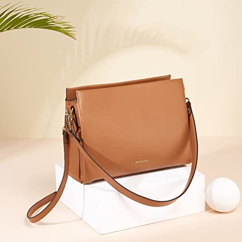 BOSTANTEN Women’s Shoulder Handbags Leather Designer Purses Crossbody Bags with Triple Compartment